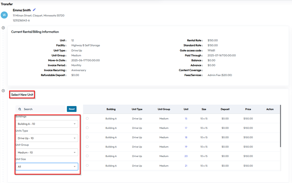 How to Transfer a Tenant to a Different Unit in the 6Storage Admin Portal